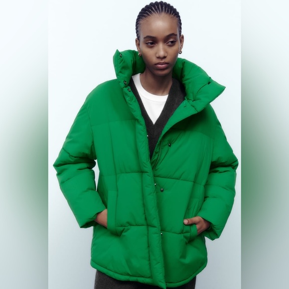 Zara | Jackets & Coats | Zara Green Water And Wind Protection Puffer ...